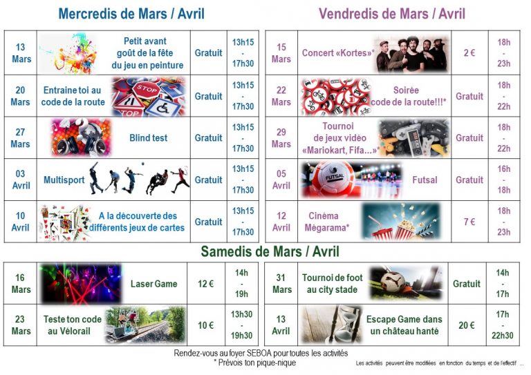 Programme SEBOA mars/avril 2019