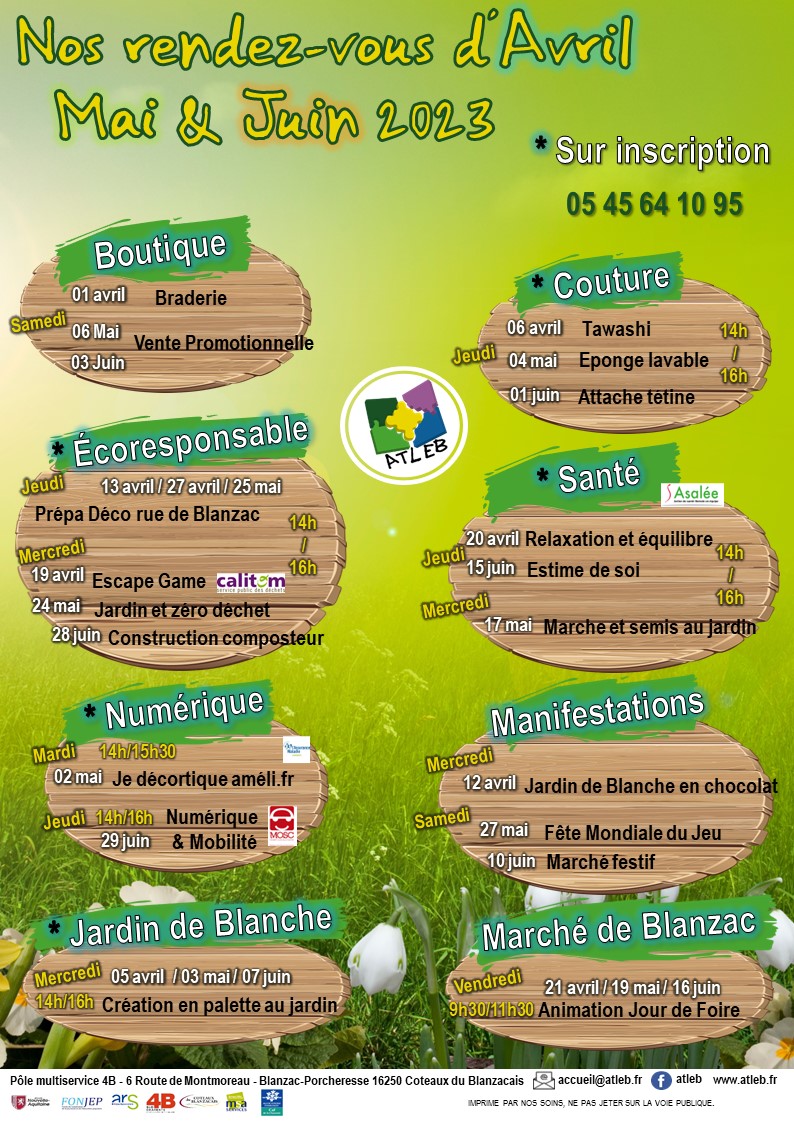 Nos rendez-vous d'avril, mai &juin 2023