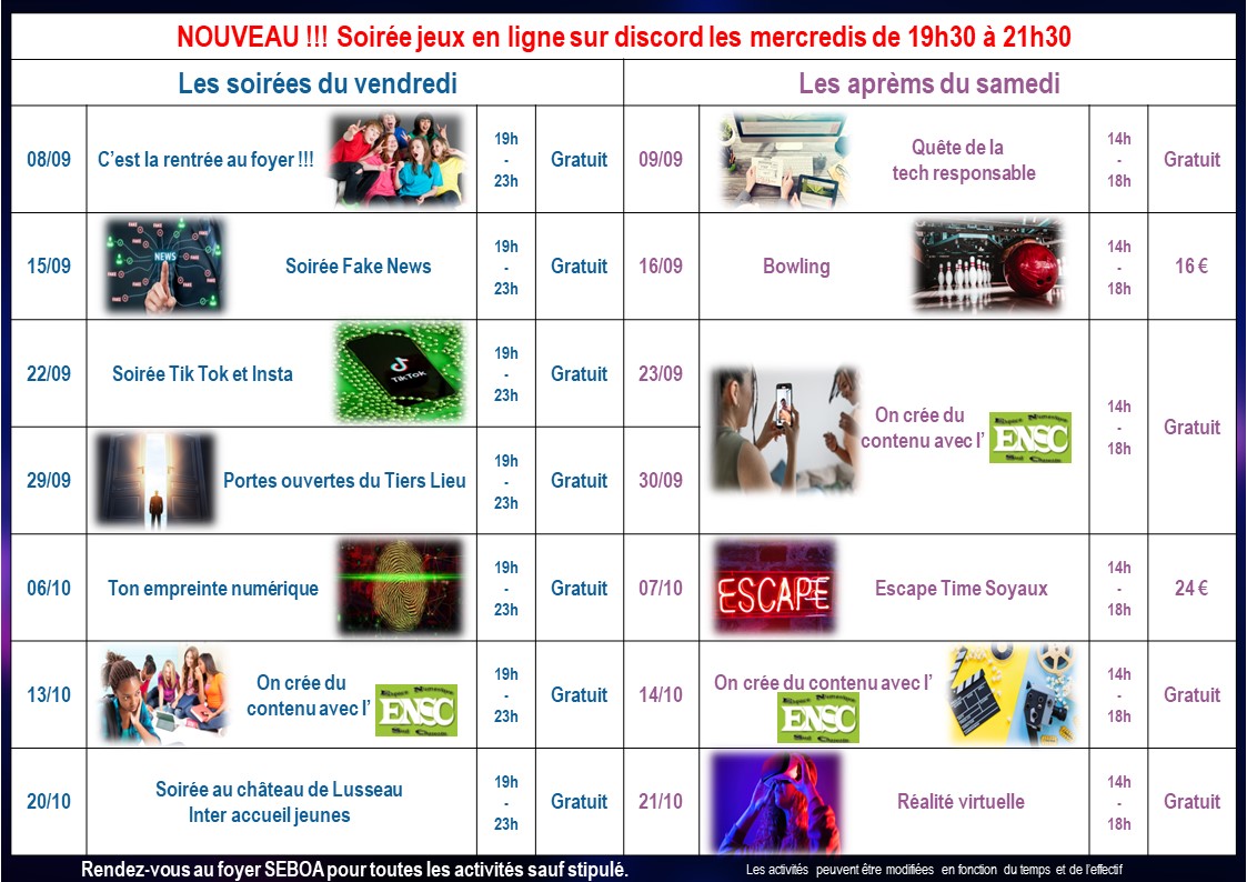 programme secteurs jeunes septembre/octobre 2023