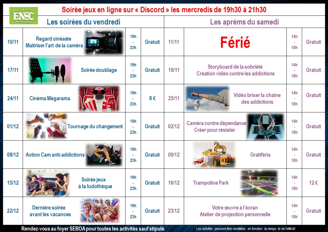 Programme accueil jeunes novembre et décembre 2023