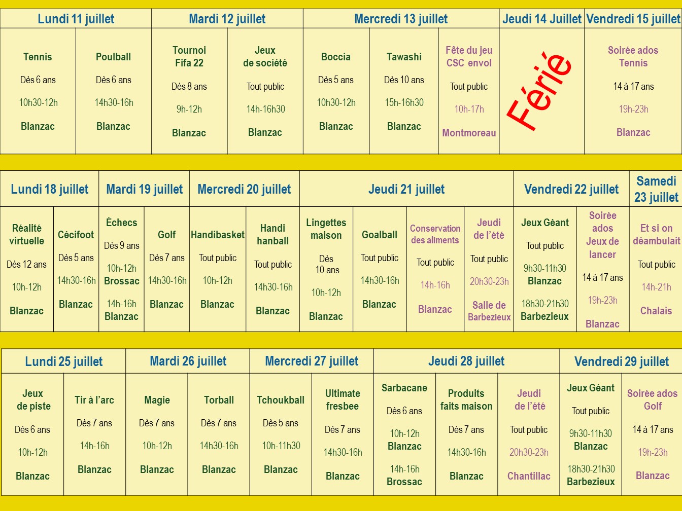 Programme Activités été 2022