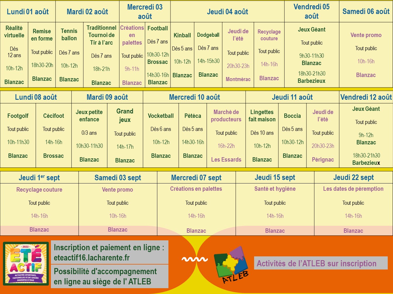 Programme Activités été 2022